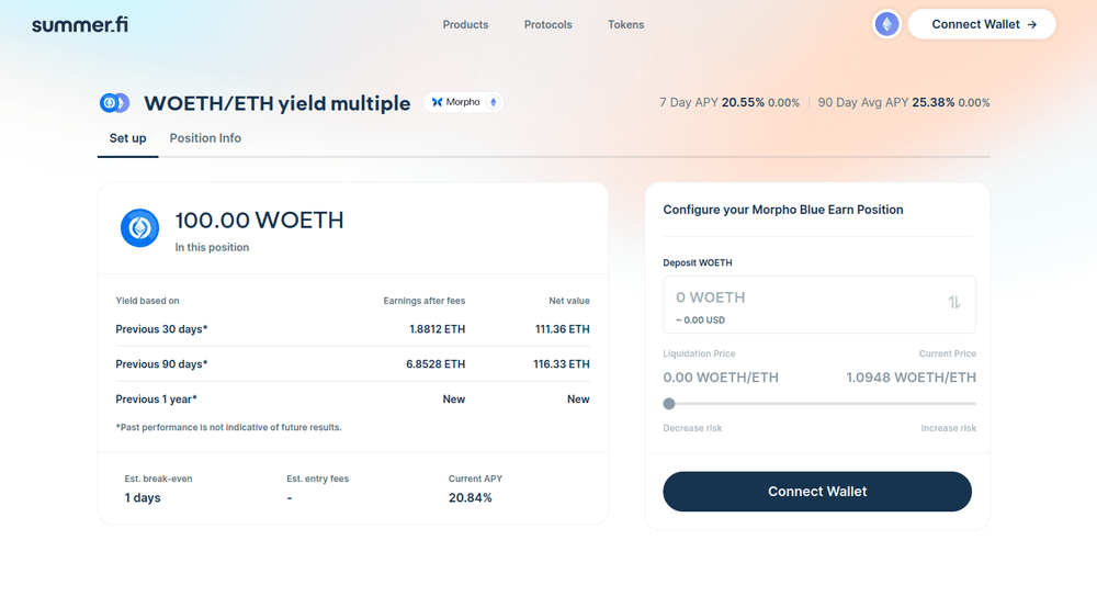 Tận dụng lợi nhuận với wOETH trên Summer.fi